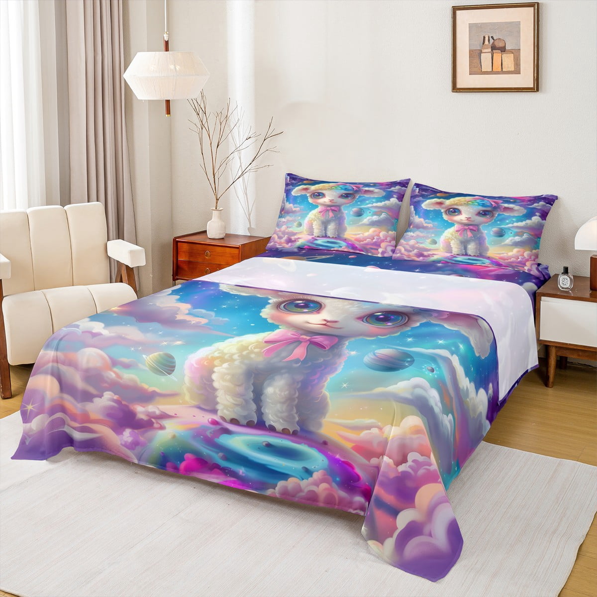 Feelyou Dreamy Cute Sheep Full Size Sheets for Teens, Outer Space ...