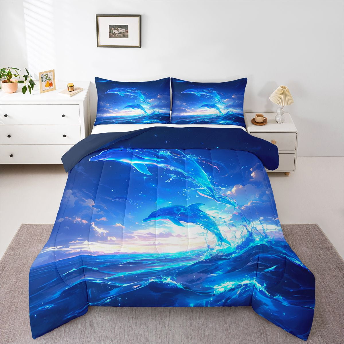 Feelyou Dreamy Dolphin Teens Queen Comforter Set, Cartoon Cute Sealife ...
