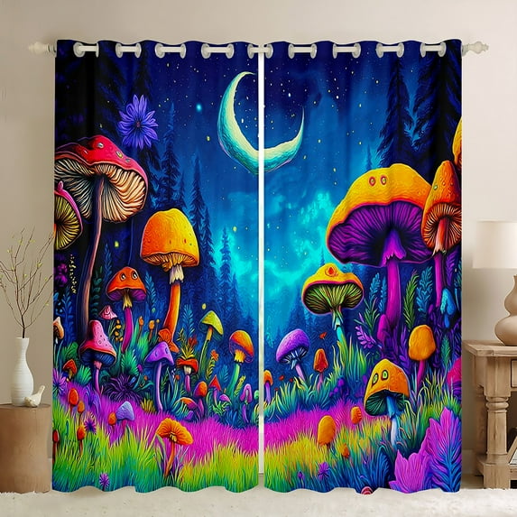 Feelyou Dreamy Jungle Mushroom Blackout Curtains Set of 2 (52x84 Each ...