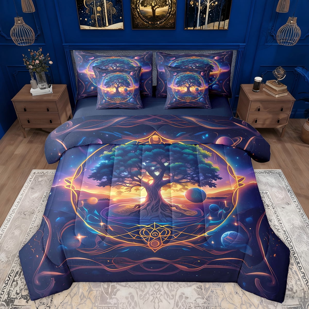 Feelyou Dreamy Life Tree Bedding Comforter Set 7 Pieces, Outer Space ...
