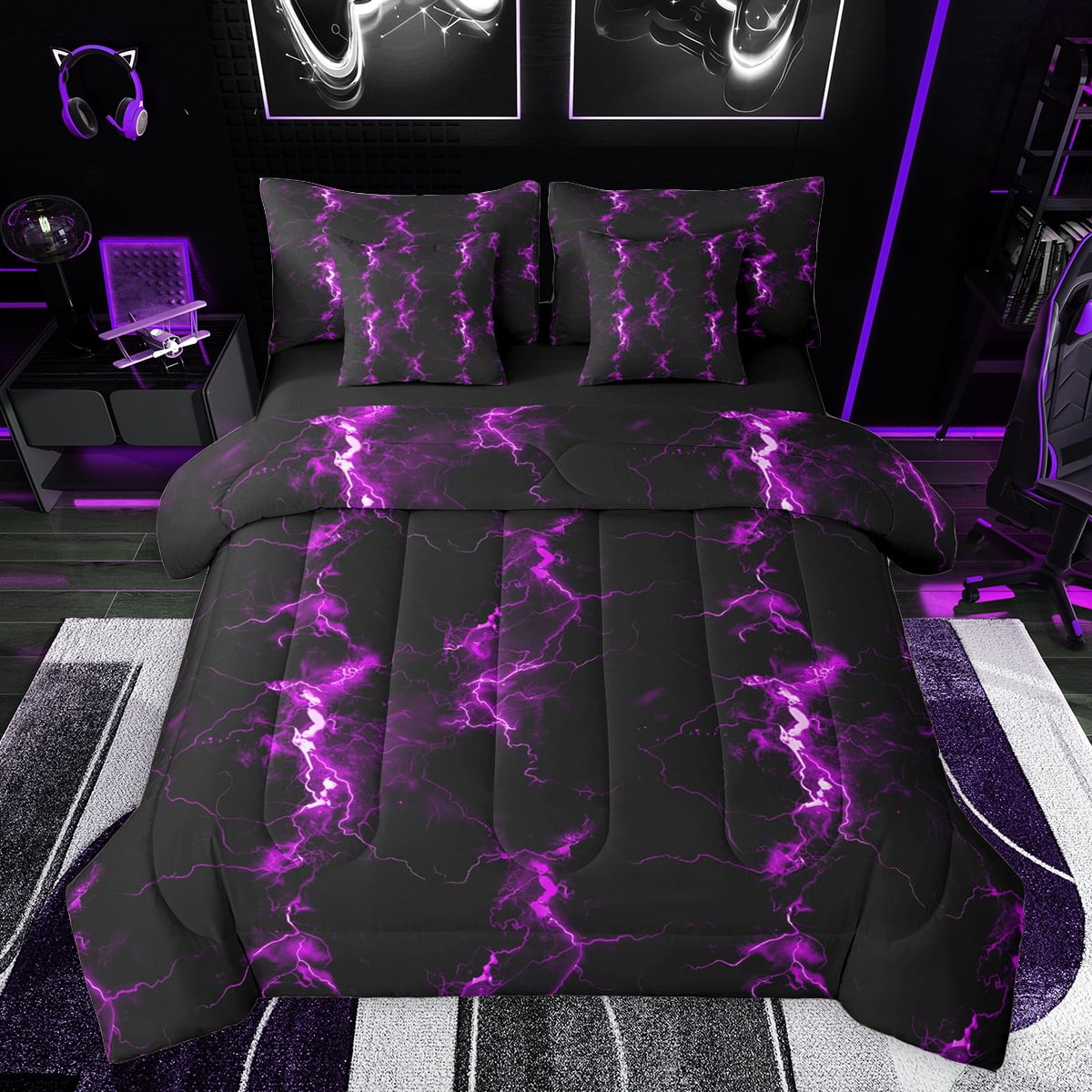 Feelyou Dreamy Lightning Bedding Comforter Set 7pcs for Teen, Purple ...
