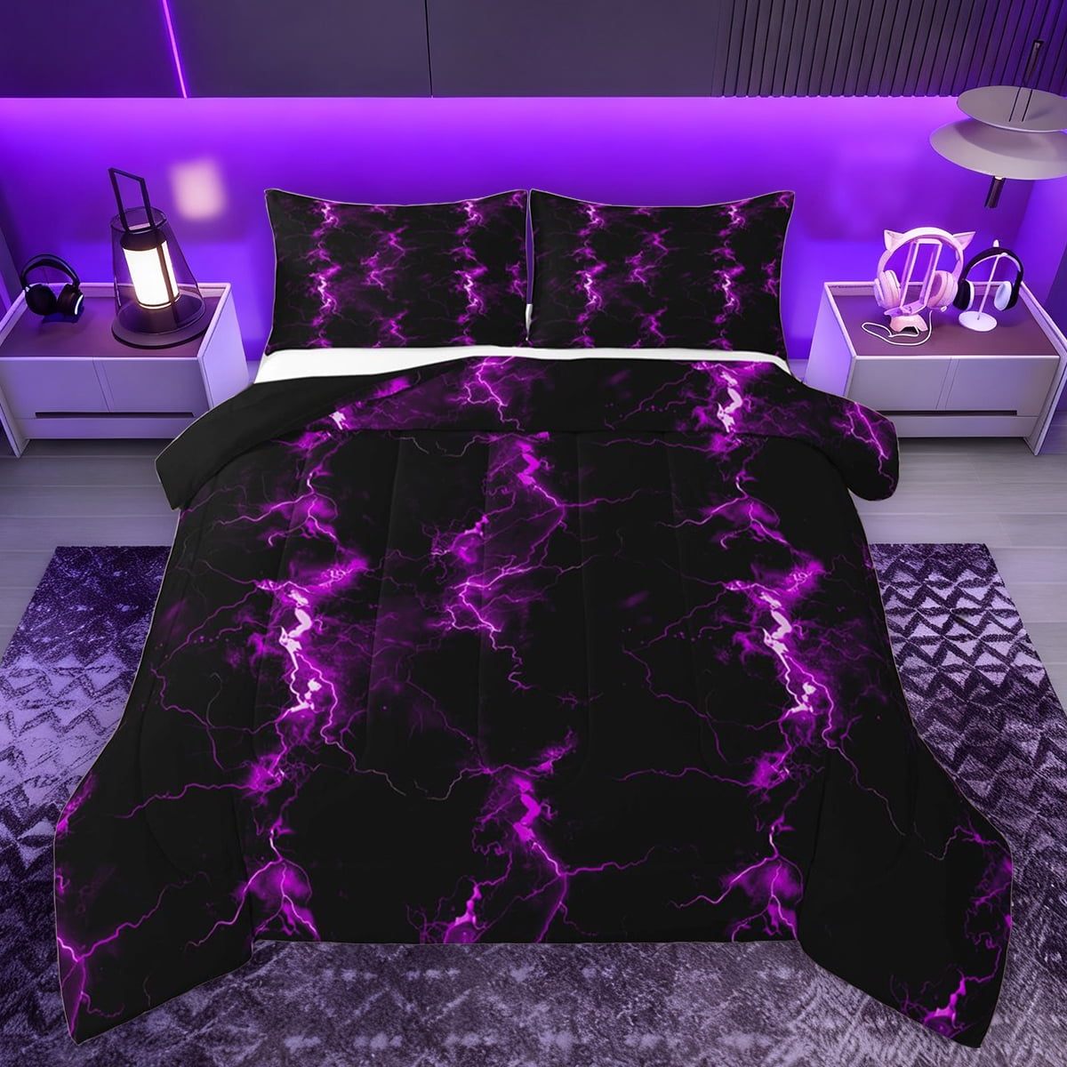 Feelyou Dreamy Lightning Queen Comforter Set for Teen, Purple Gradient ...