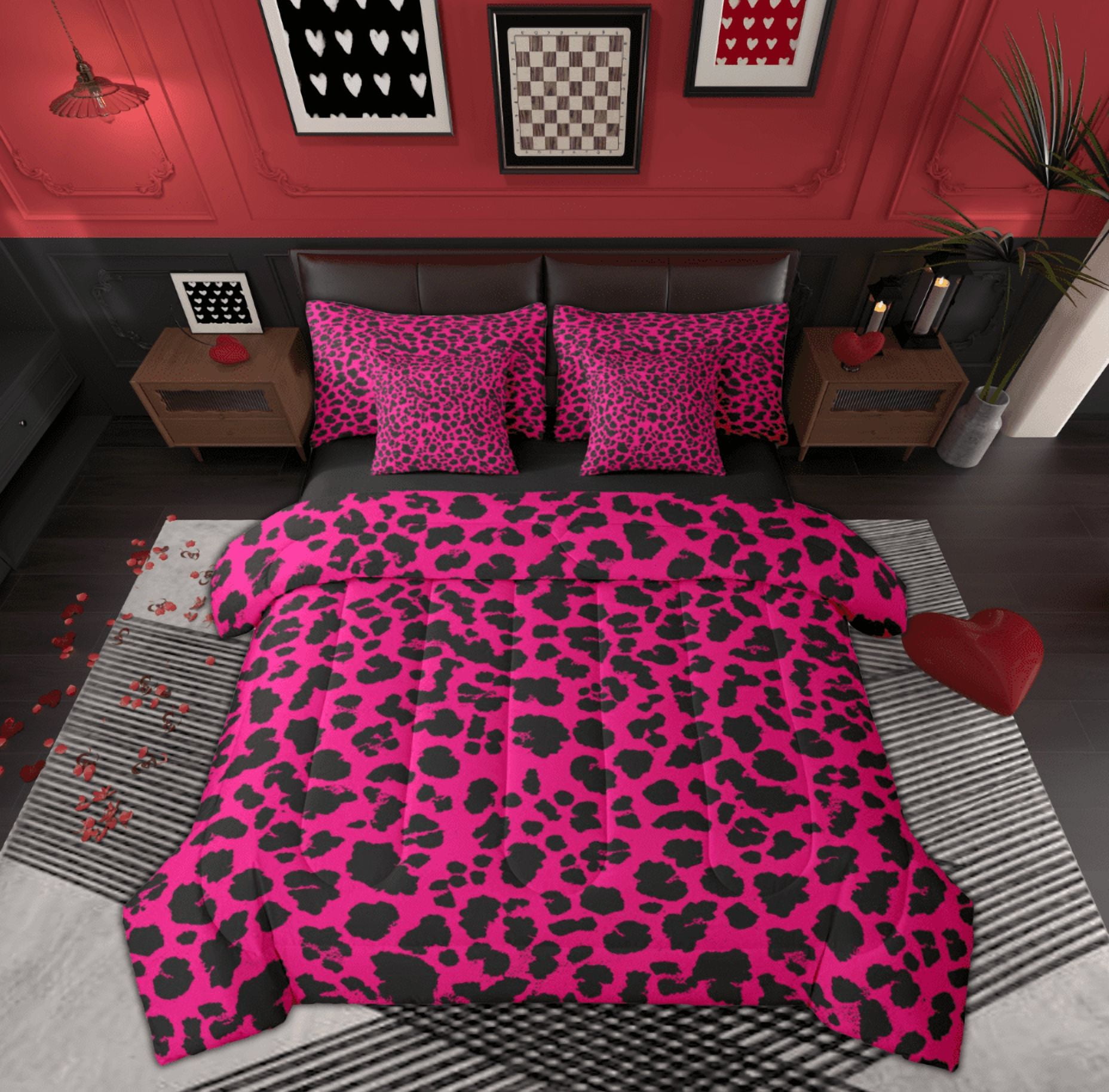Feelyou Dreamy Pink Fashion Bedding Comforter Set 7pcs, Cheetah Leopard ...