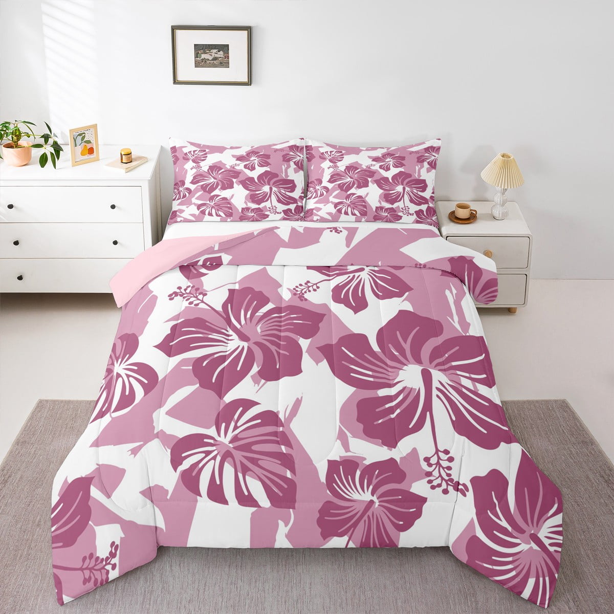 Feelyou Dreamy Purple Flower Queen Comforter Set for Kids, Cherry ...