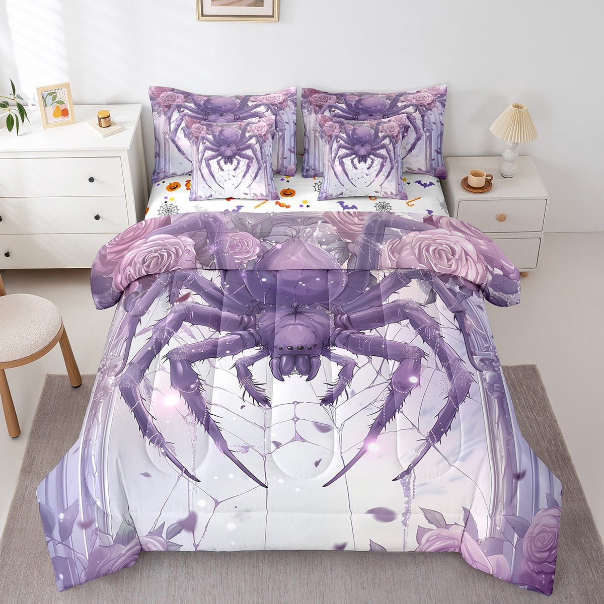 Feelyou Dreamy Purple Spider Twin Bedding Sets 7-Piece, Romantic Rose ...