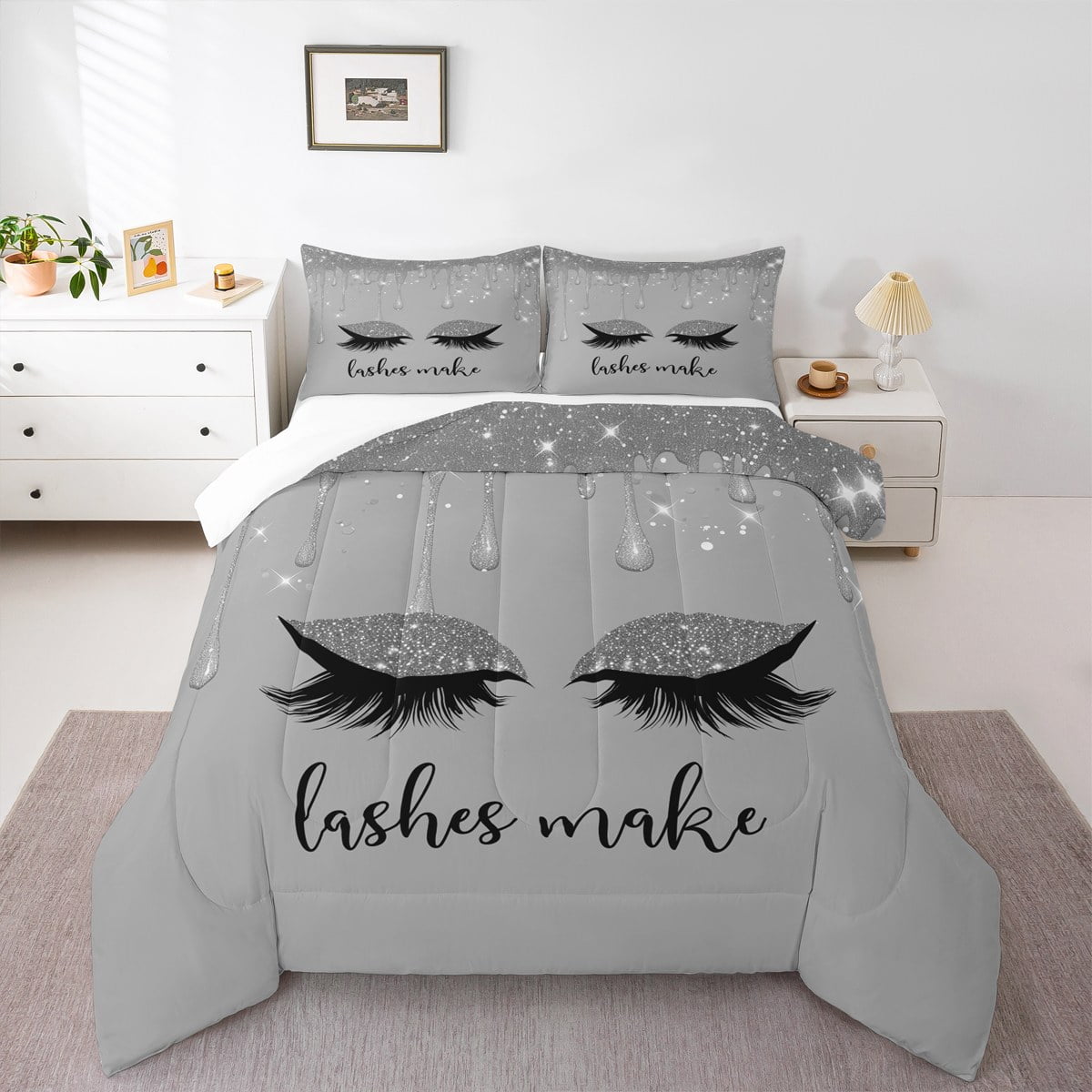 Feelyou Dreamy Unicorn Queen Comforter Set for Kids, Eyelash Makeup Bedding Sets, Girly Princess ...