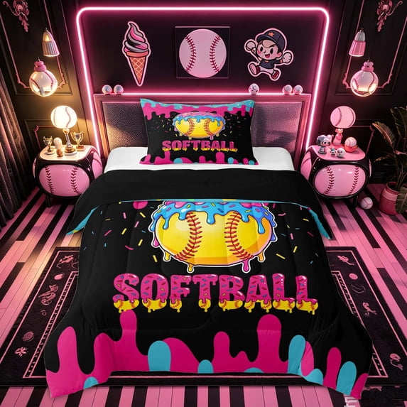 Feelyou Drip Ice Cream Softball Twin Comforter Sets for Girls, Blue ...