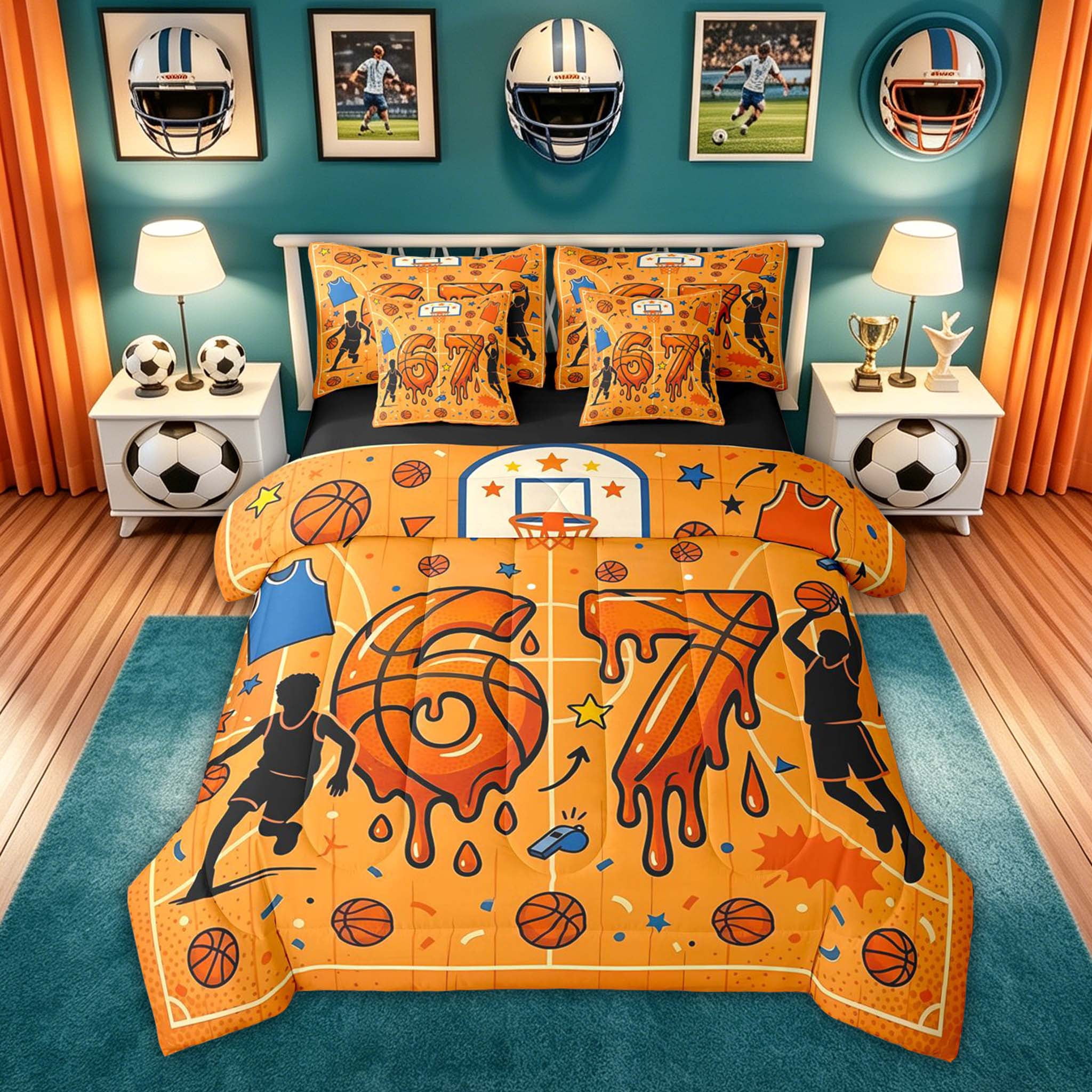 Feelyou Dripping Basketball King Bedding for Kids, Orange Number 67 ...