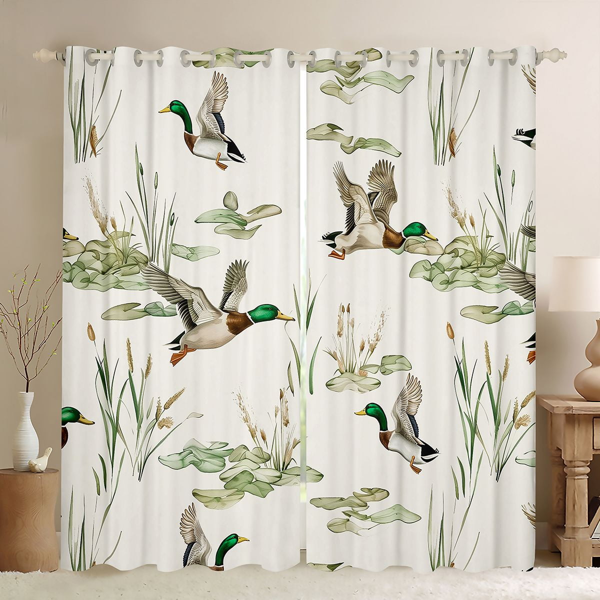 Feelyou Duck Curtains Pack of 2 (42x84 Each), Lotus Leaf Botanical ...