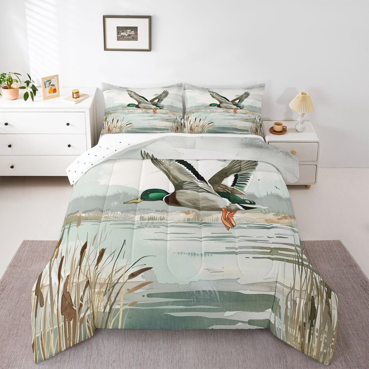 Feelyou Duck Queen Comforter Set, Western Nature Scenery Bedding ...