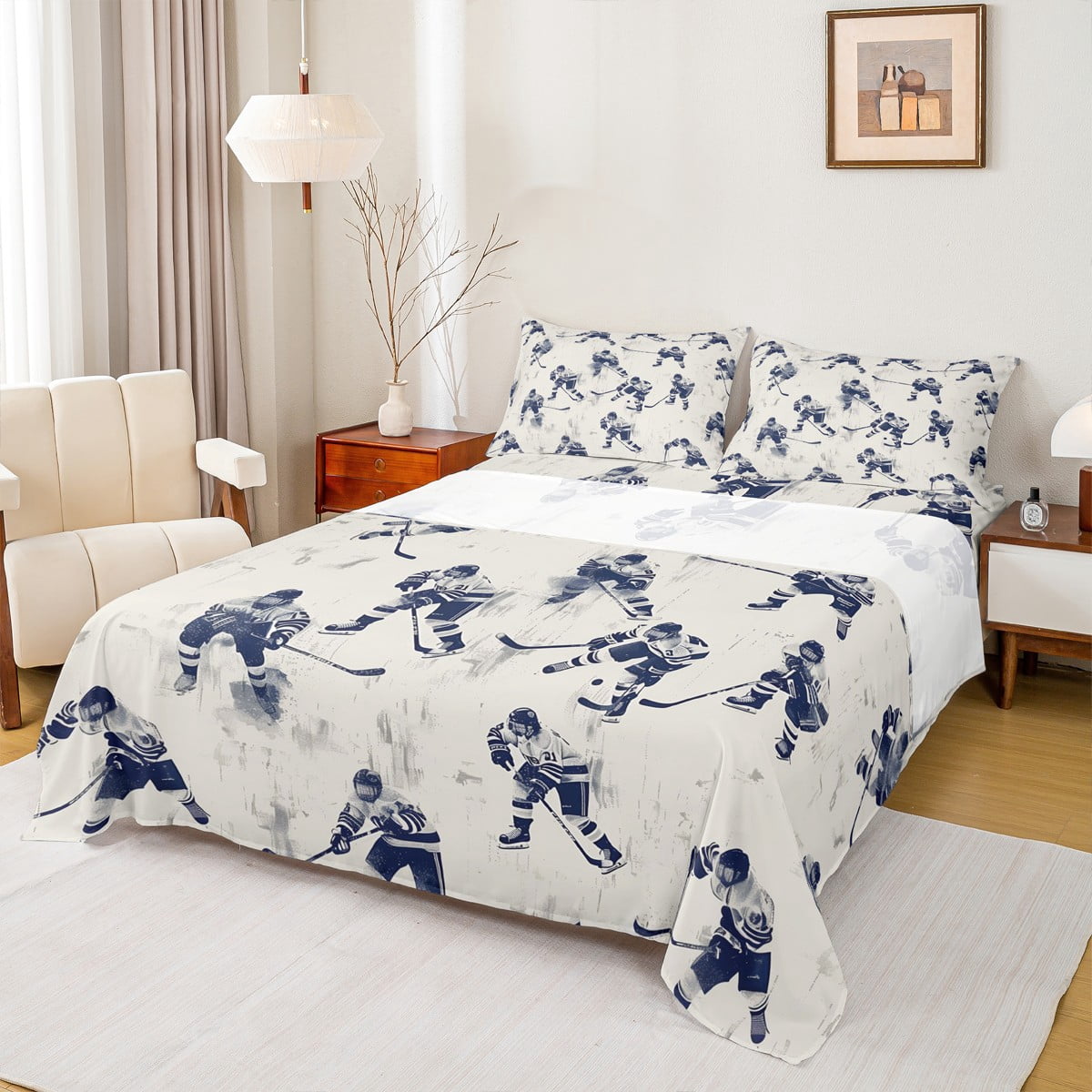 Feelyou Eat Hockey Sleep Bed Sheets, Winter Sport Lover King Sheets ...