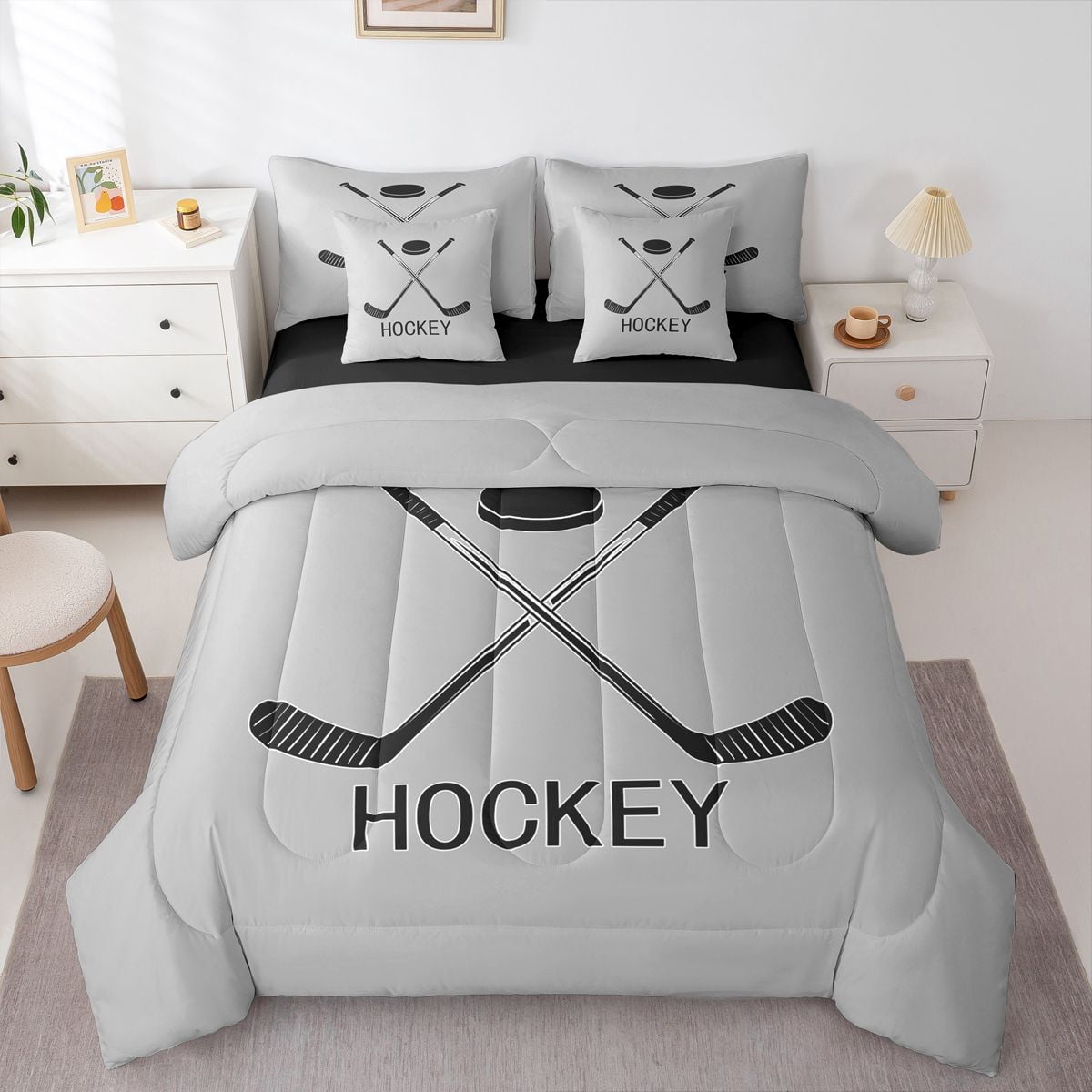 Feelyou Eat Hockey Sleep Bedding Comforter Set 7pcs, Cartoon Sports ...