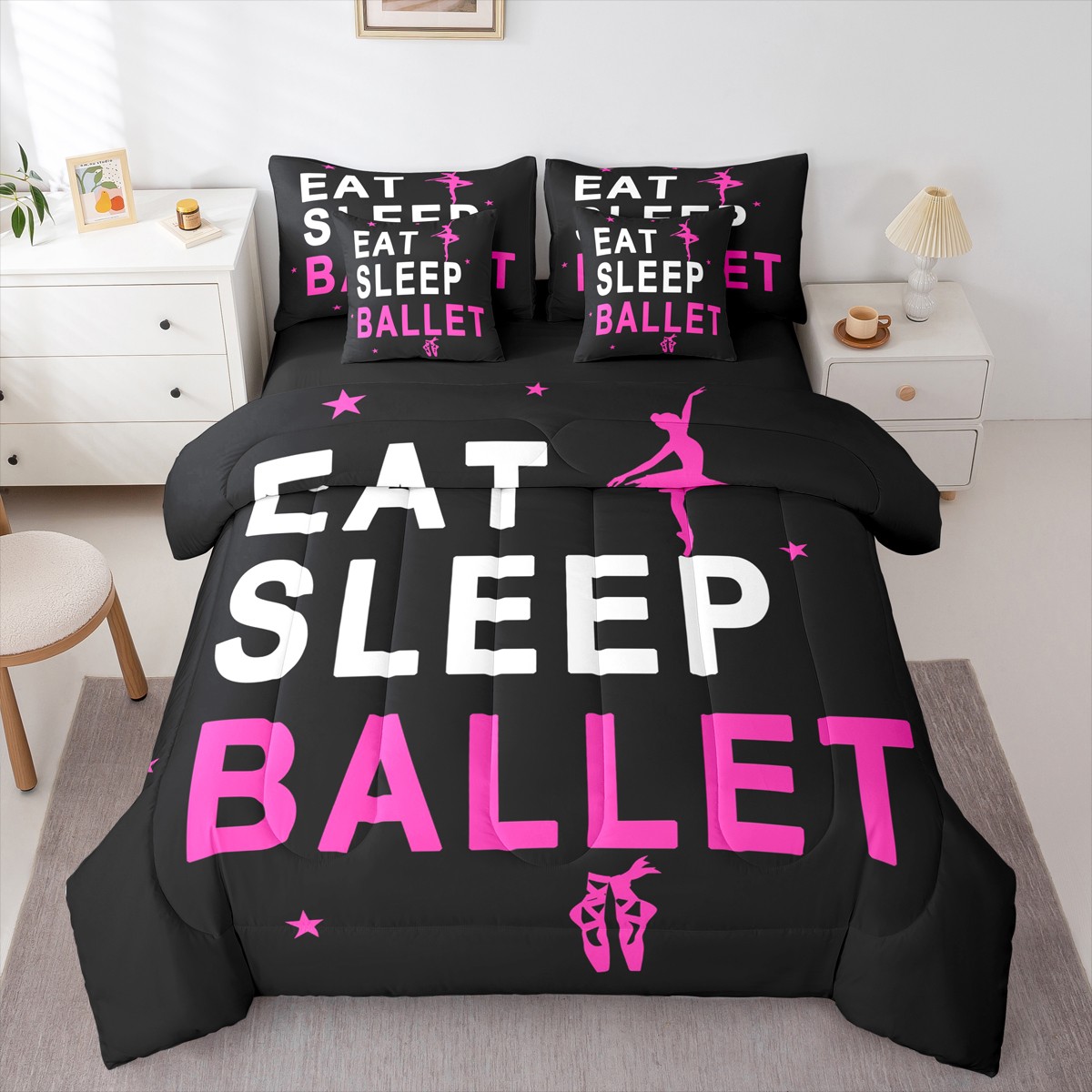 Feelyou Eat Sleep Ballet Twin Bedding Sets 7-Piece for Girls, Princess ...