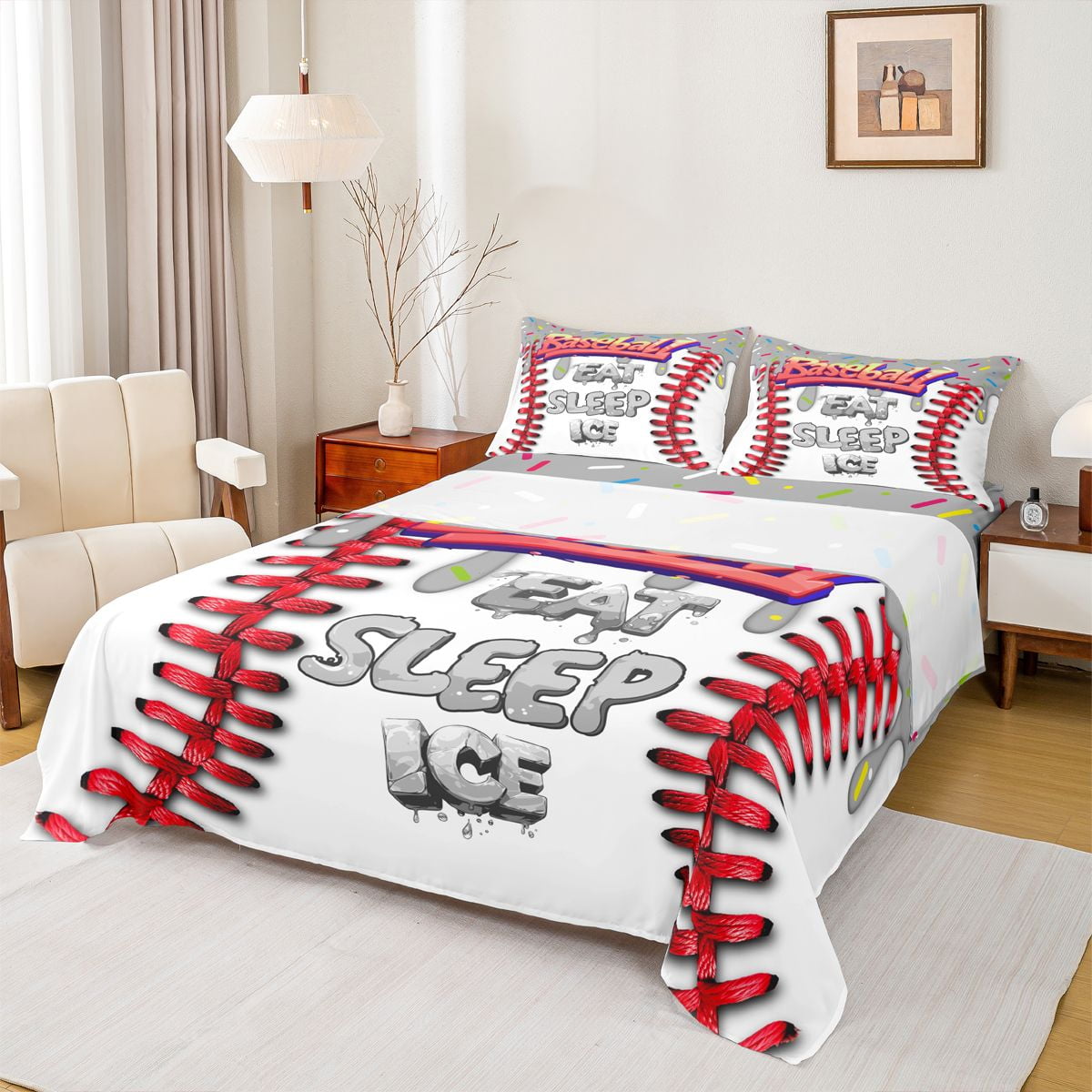 Feelyou Eat Sleep Ice Full Size Sheets, Baseball Sports Lover Bed ...