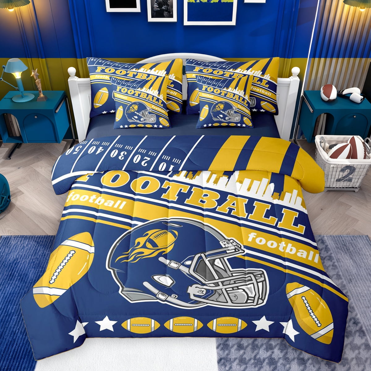 Feelyou Est Football Sleep Bedding Comforter Set 7pcs, Navy Gold ...
