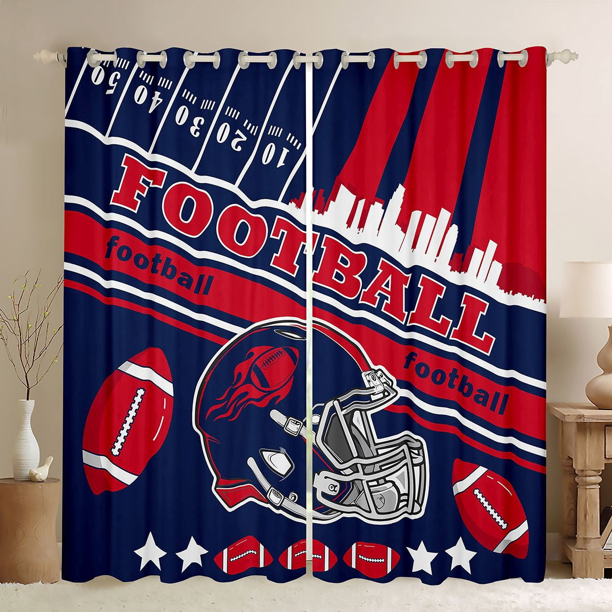 Feelyou Est Football Sleep Black Out Curtains, Navy Red Athlete Helmet ...
