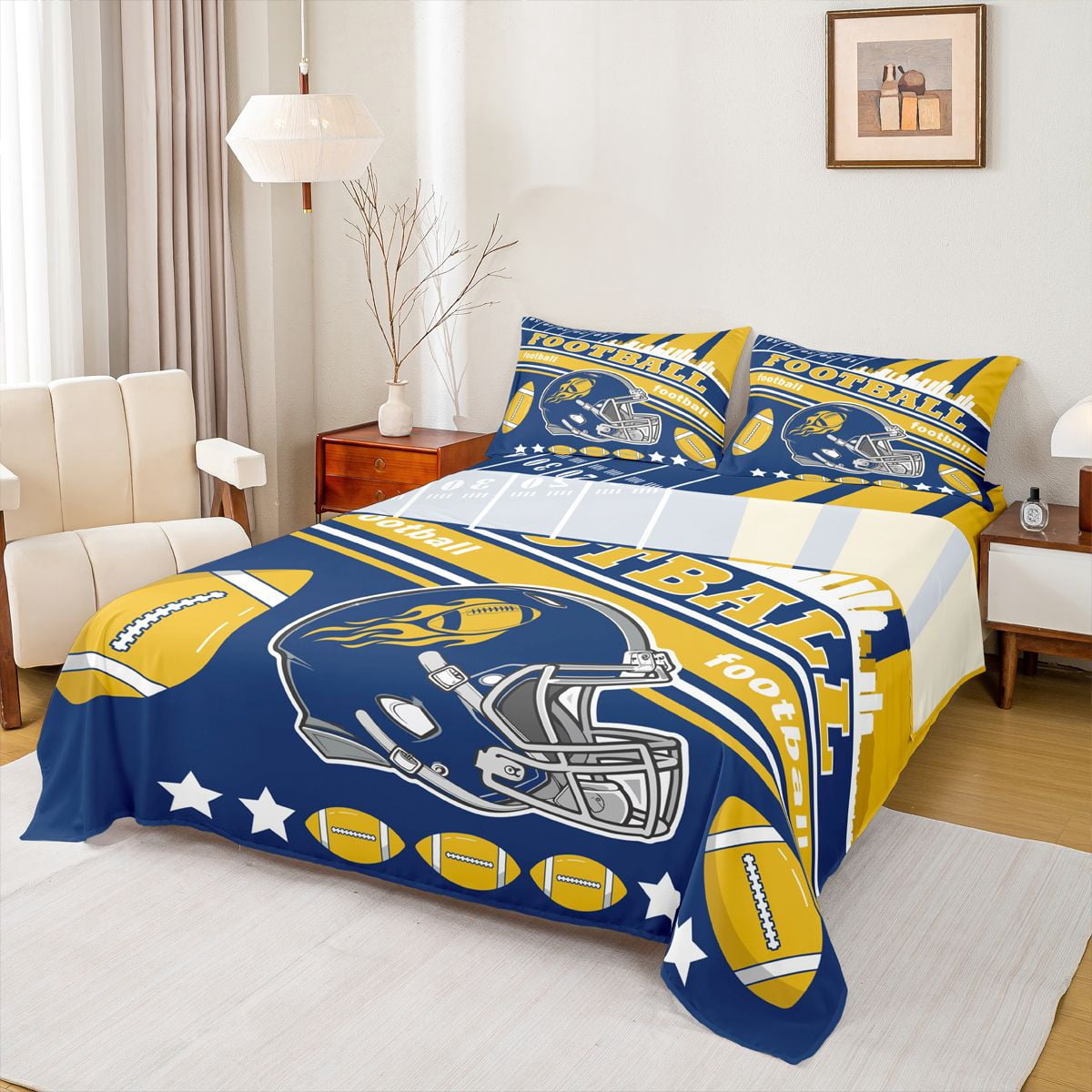 Feelyou Est Football Sleep Full Size Sheets, Navy Gold Athlete Helmet ...