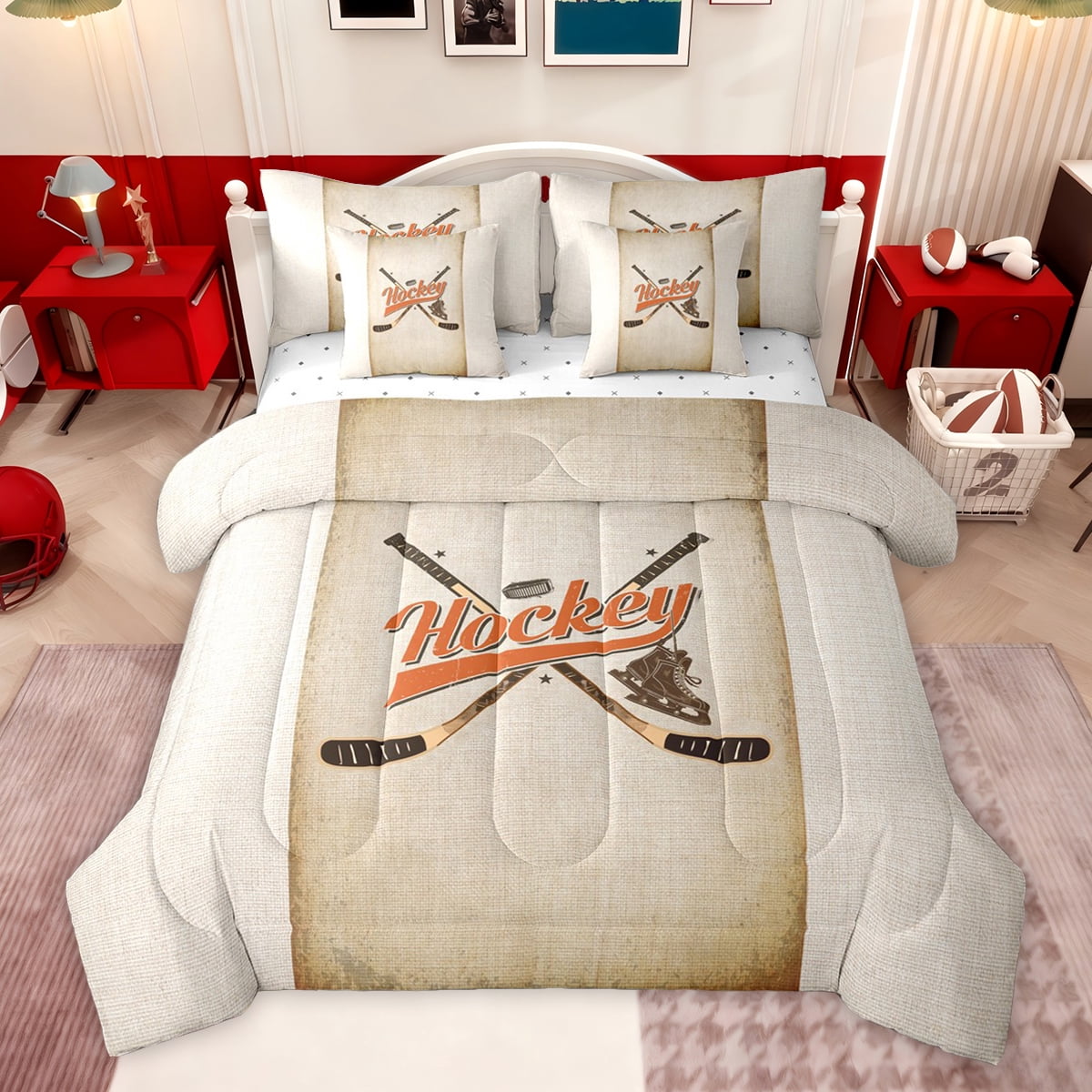 Feelyou Est Hockey Sleep Bedding Comforter Set 7pcs, Vintage American ...