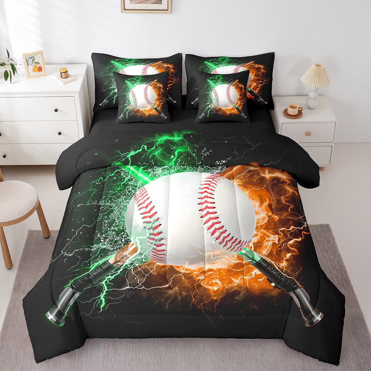Feelyou Est Sleep Baseball Twin Bedding Sets 7-Piece for Teens, Fire ...