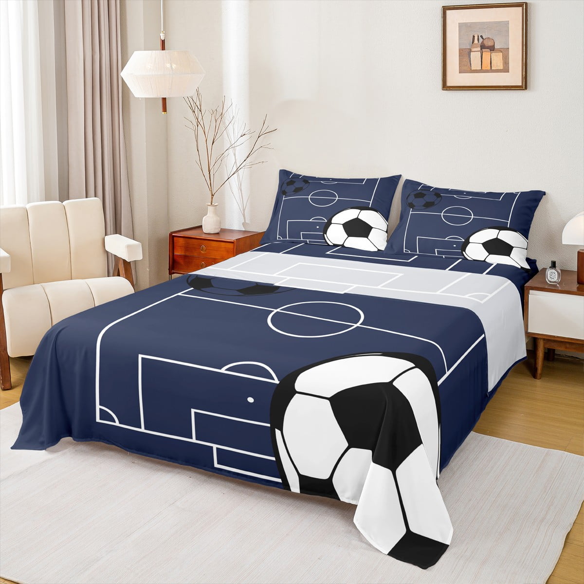 Feelyou Est Sleep Football Full Size Sheets for Kids, Stripes Lines ...