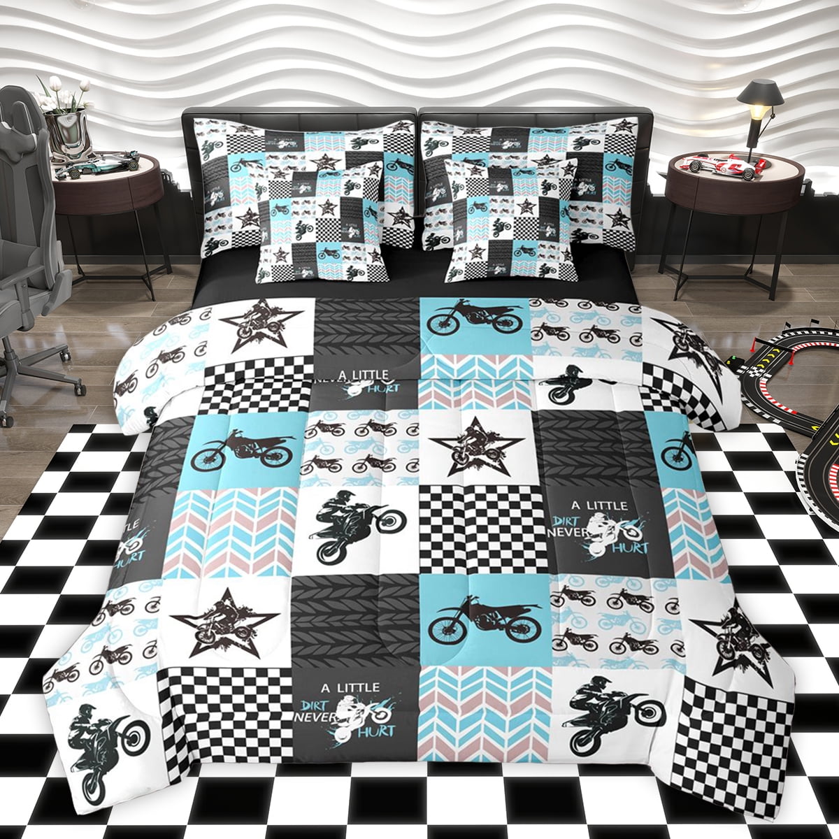 Feelyou Extreme Motorcycle Sport Bedding Comforter Set 7pcs, Stripes ...