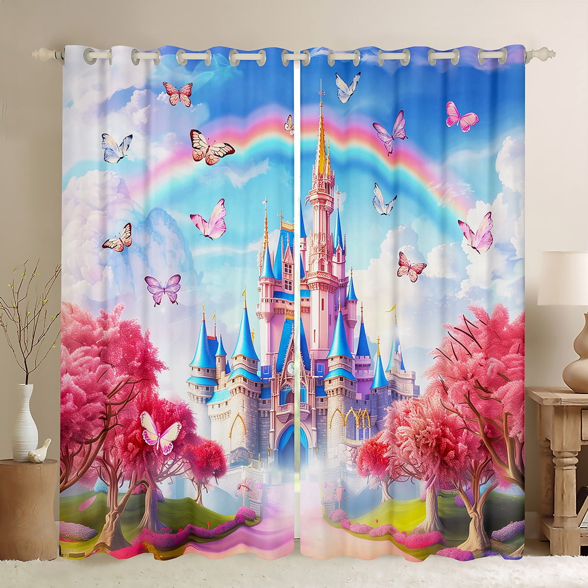 Feelyou Fairy Castle Curtains and Drapes for Girls, Dreamy Rainbow ...