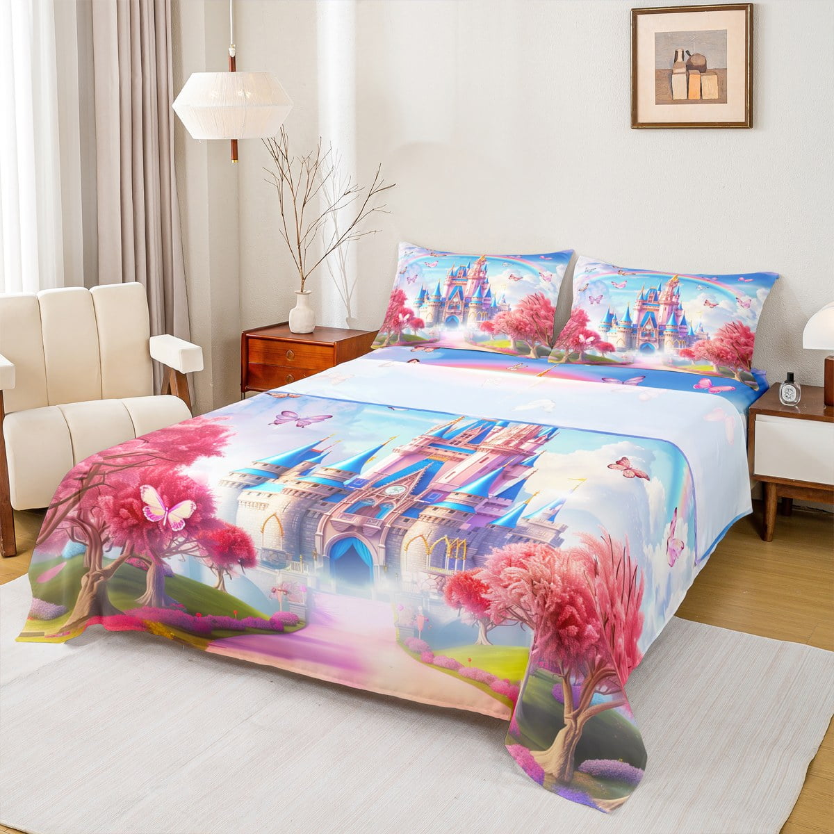 Feelyou Fairy Castle Full Size Sheets for Girls, Dreamy Rainbow ...