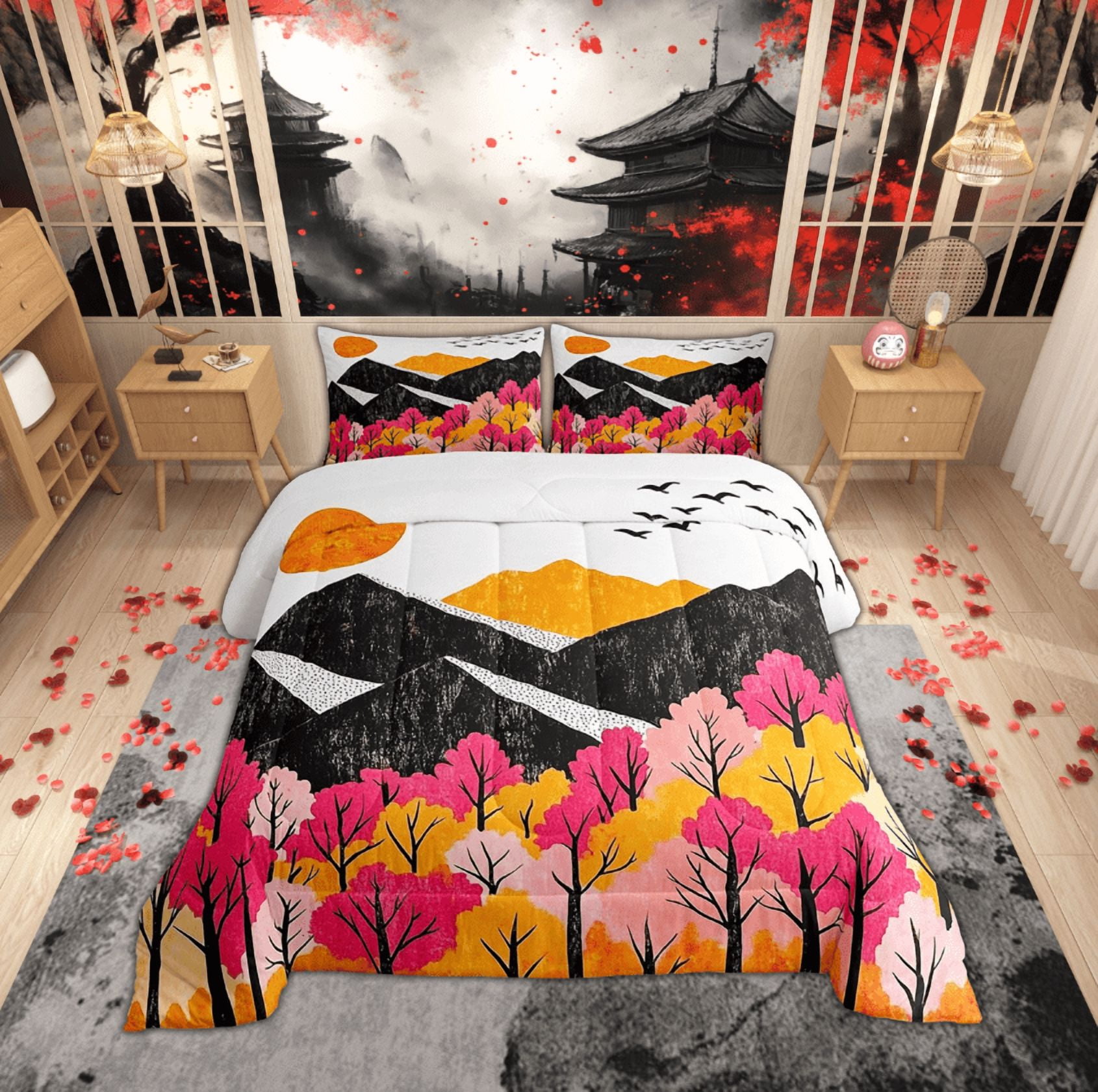 Feelyou Fall Jungle Tree Full Size Comforter Sets, Mountain Sun Bedding Comforter Set, Cartoon ...
