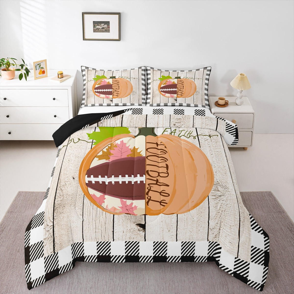 Feelyou Fall Orange Pumpkin Queen Comforter Set for Kid, Cartoon ...
