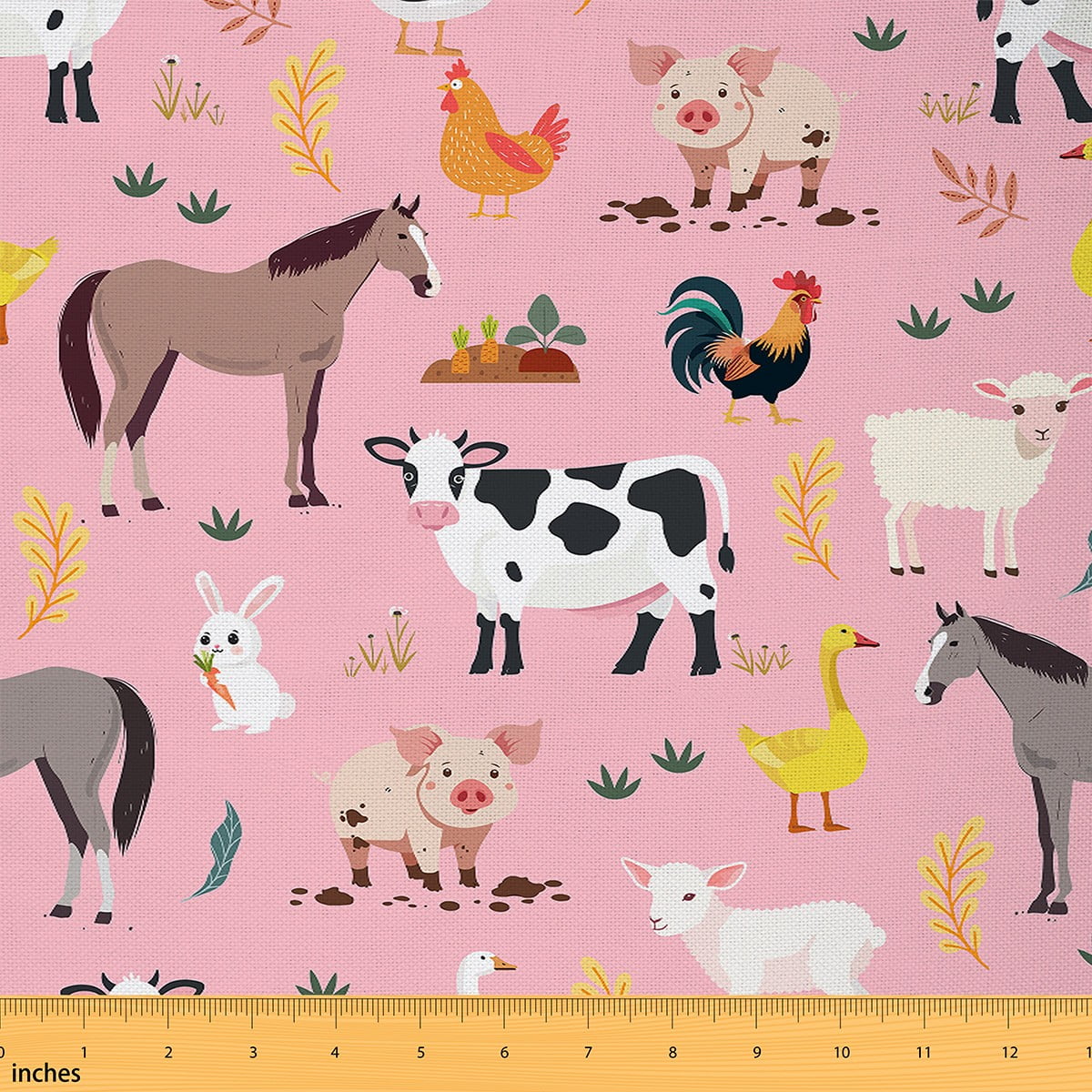 Feelyou Farm Animal Fabric by the Yard 2 Yards, Cow Pig Horse Sewing ...