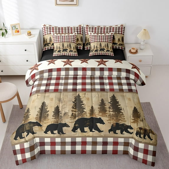 Feelyou Farmhouse Bear Print Bedding Comforter Set 7pcs for Teen ...