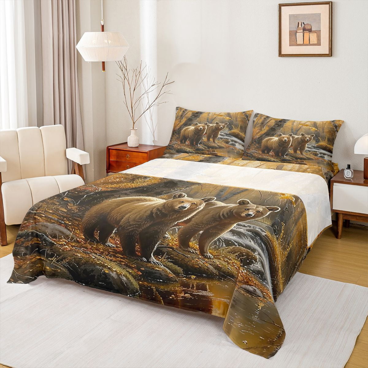 Feelyou Farmhouse Bear Print Twin Sheet Sets, Jungle Tree Plant Twin ...