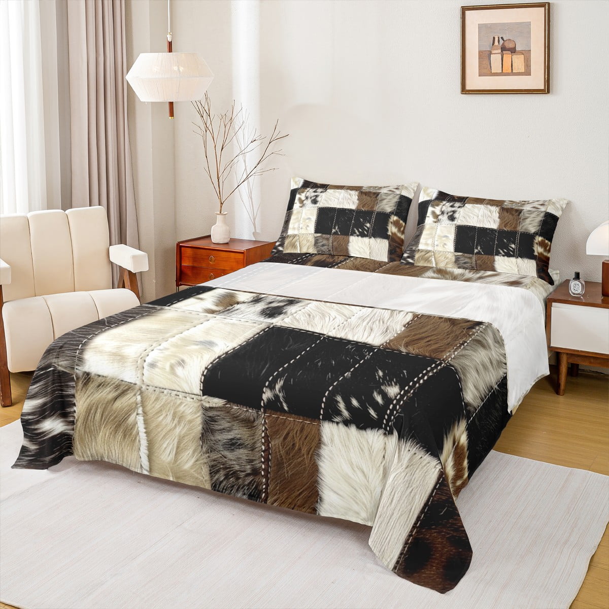 Feelyou Farmhouse Cow Print Bed Sheets, Chic Buffalo Plaid King Sheets ...