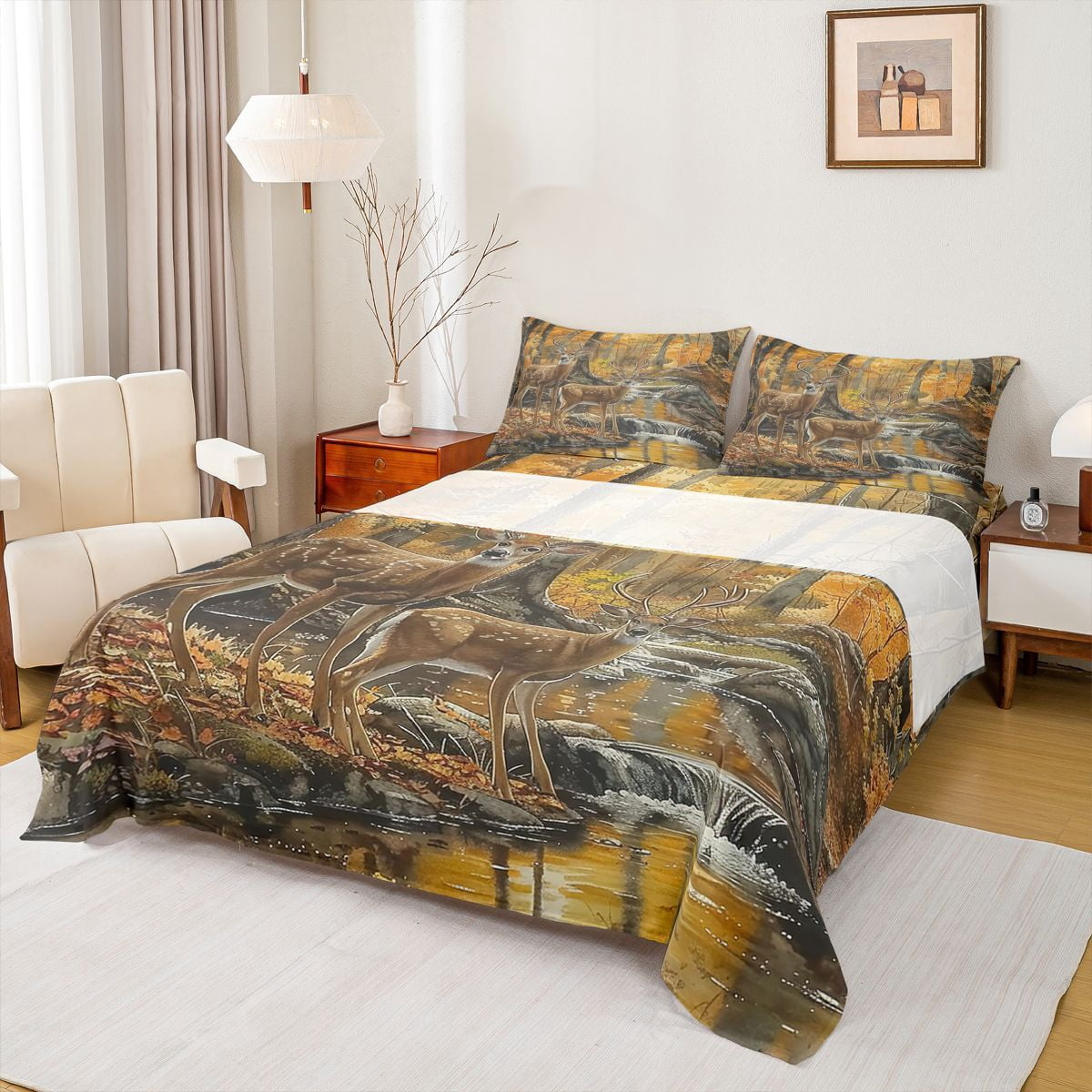Feelyou Farmhouse Deer Elk Full Size Sheets, Woodland Wildlife Bed ...