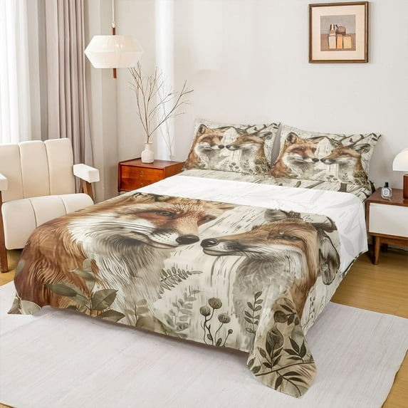 Feelyou Farmhouse Deer Fox Bed Sheets, Rustic Jungle Wildlife King ...