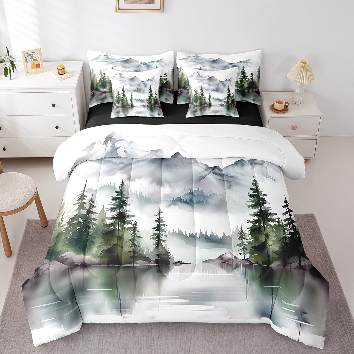 Feelyou Farmhouse Pine Tree Bedding Comforter Set 7pcs, Rustic Nature ...
