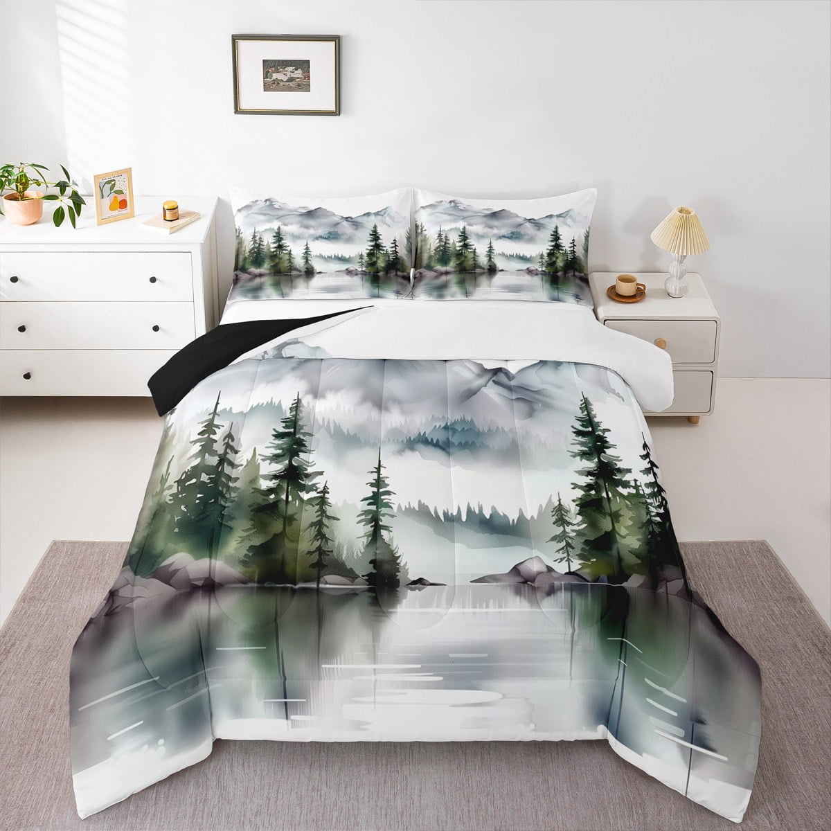 Feelyou Farmhouse Pine Tree Bedding Comforter Set, Rustic Nature Lake ...