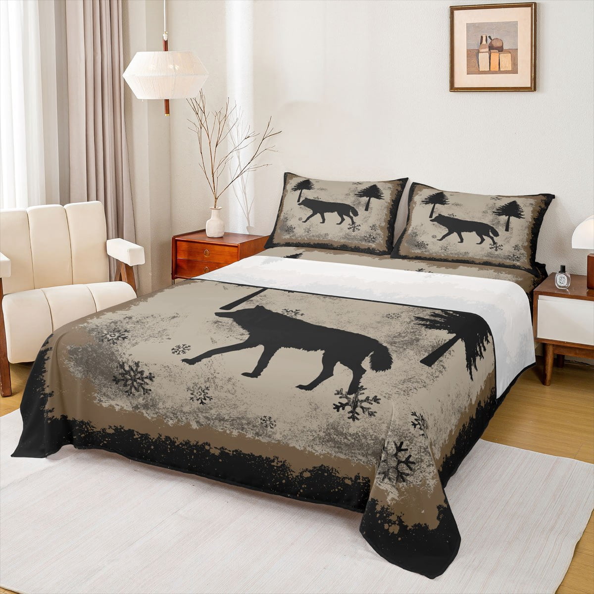 Feelyou Farmhouse Wolf Animal Full Size Sheets, Western Woodland ...