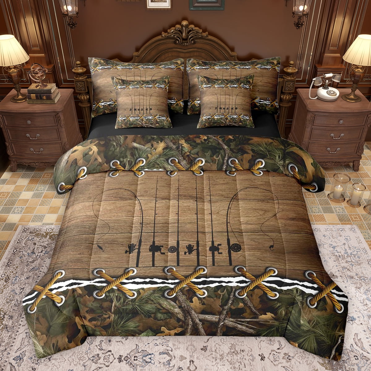 Feelyou Farmhouse Wooden Plank Bedding Comforter Set 7pcs, Hunting and ...