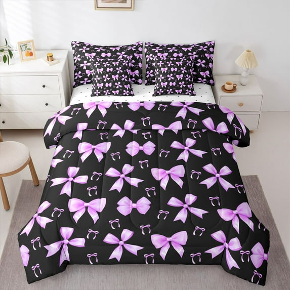 Feelyou Fashion Bow-tie Bedding Comforter Set 7pcs, Black Purple ...