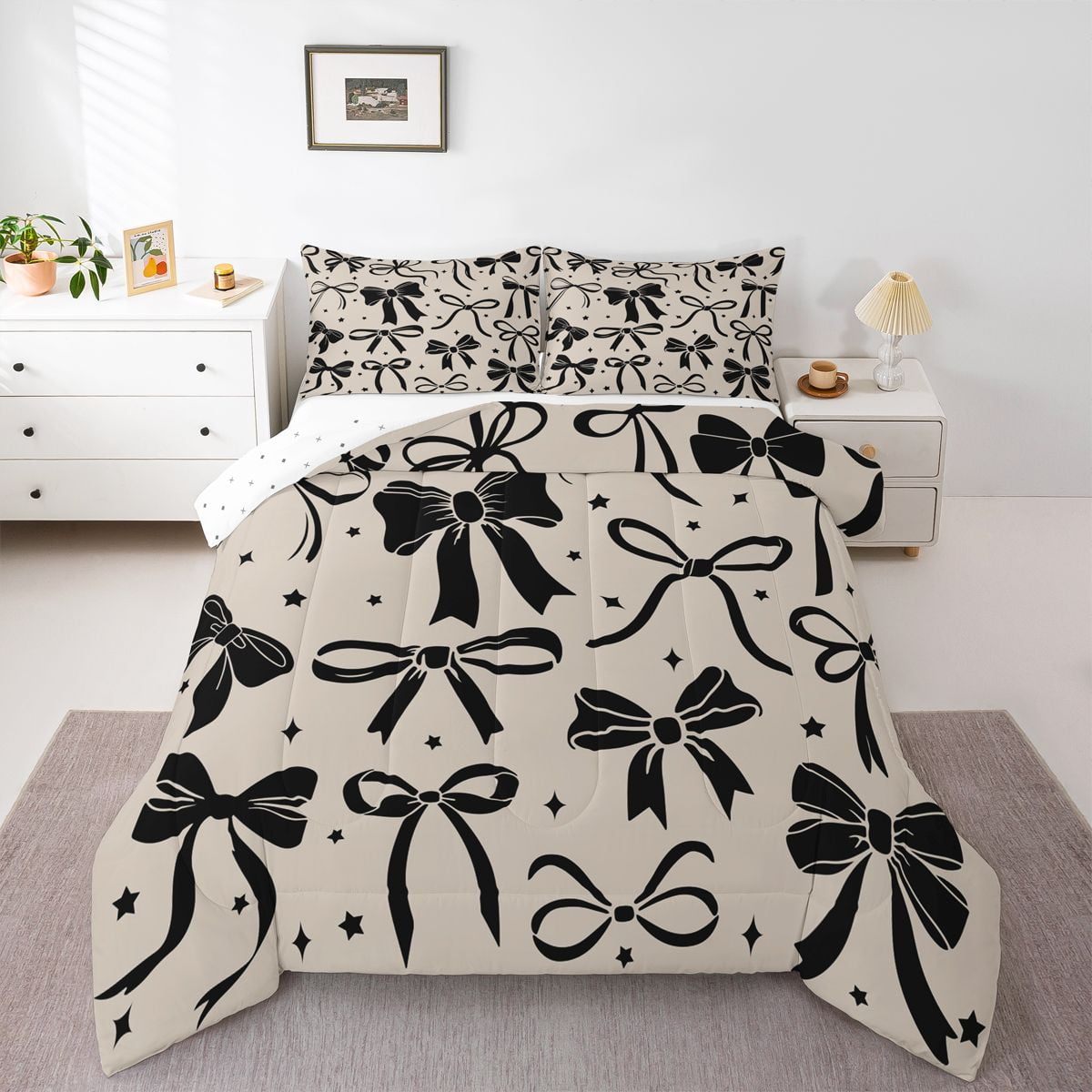 Feelyou Fashion Bowknot Ribbon Twin Comforter Sets, Kawaii Cartoon ...