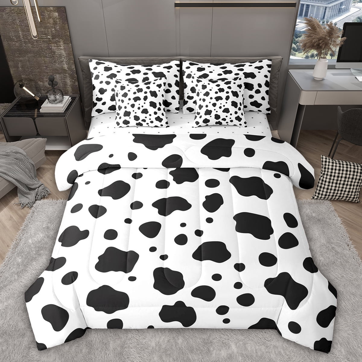 Feelyou Fashion Cow Print Bedding Comforter Set 7pcs, Polkadots Circle ...