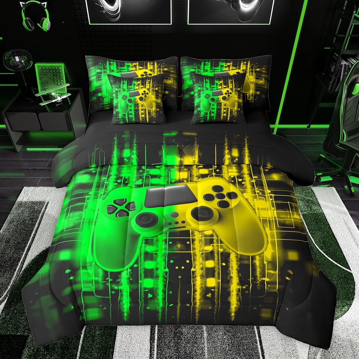 Feelyou Fashion Game Console Twin Bedding Sets 7-Piece for Kids, Green ...