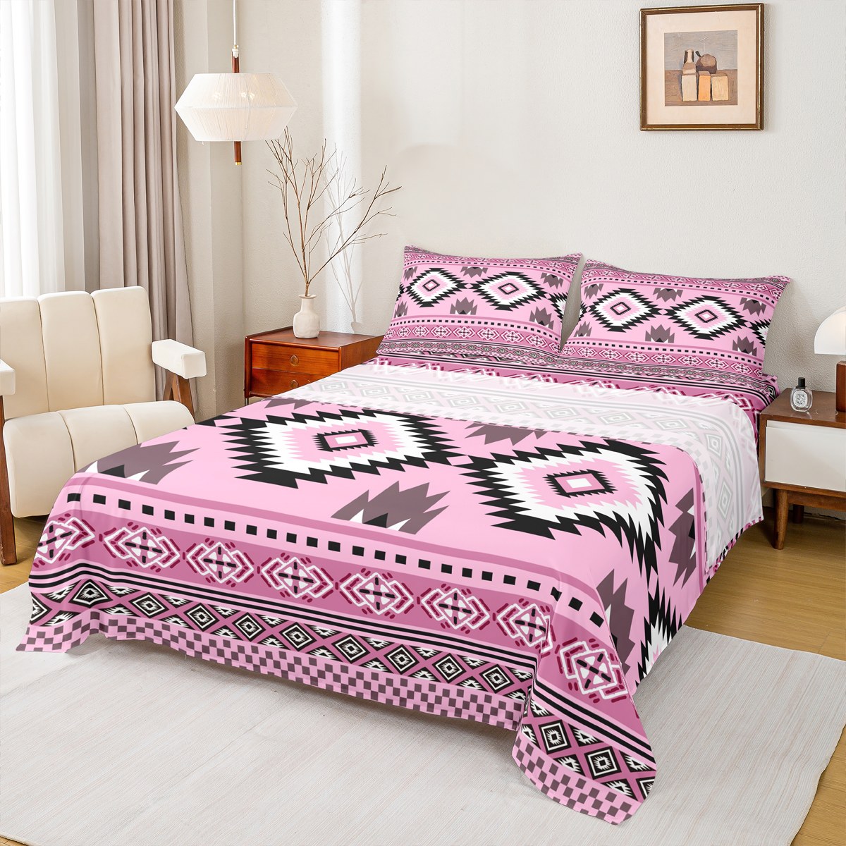 Feelyou Fashion Hippie Aztec Full Size Sheets for Men, Pink Stripe ...