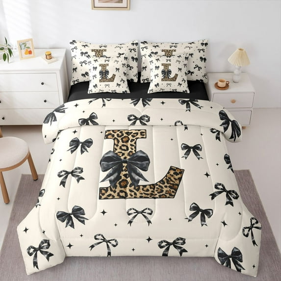 Feelyou Fashion Initial L Bedding Comforter Set 7pcs, Bow Leopard Print ...