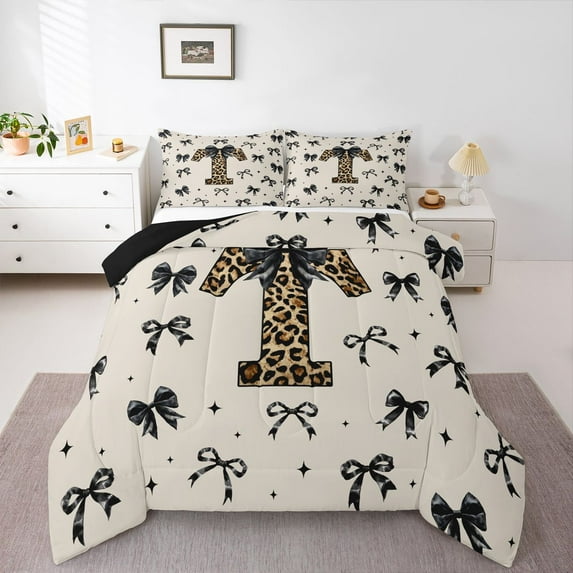 Feelyou Fashion Initial T Full Size Comforter Sets, Bow Leopard Print ...