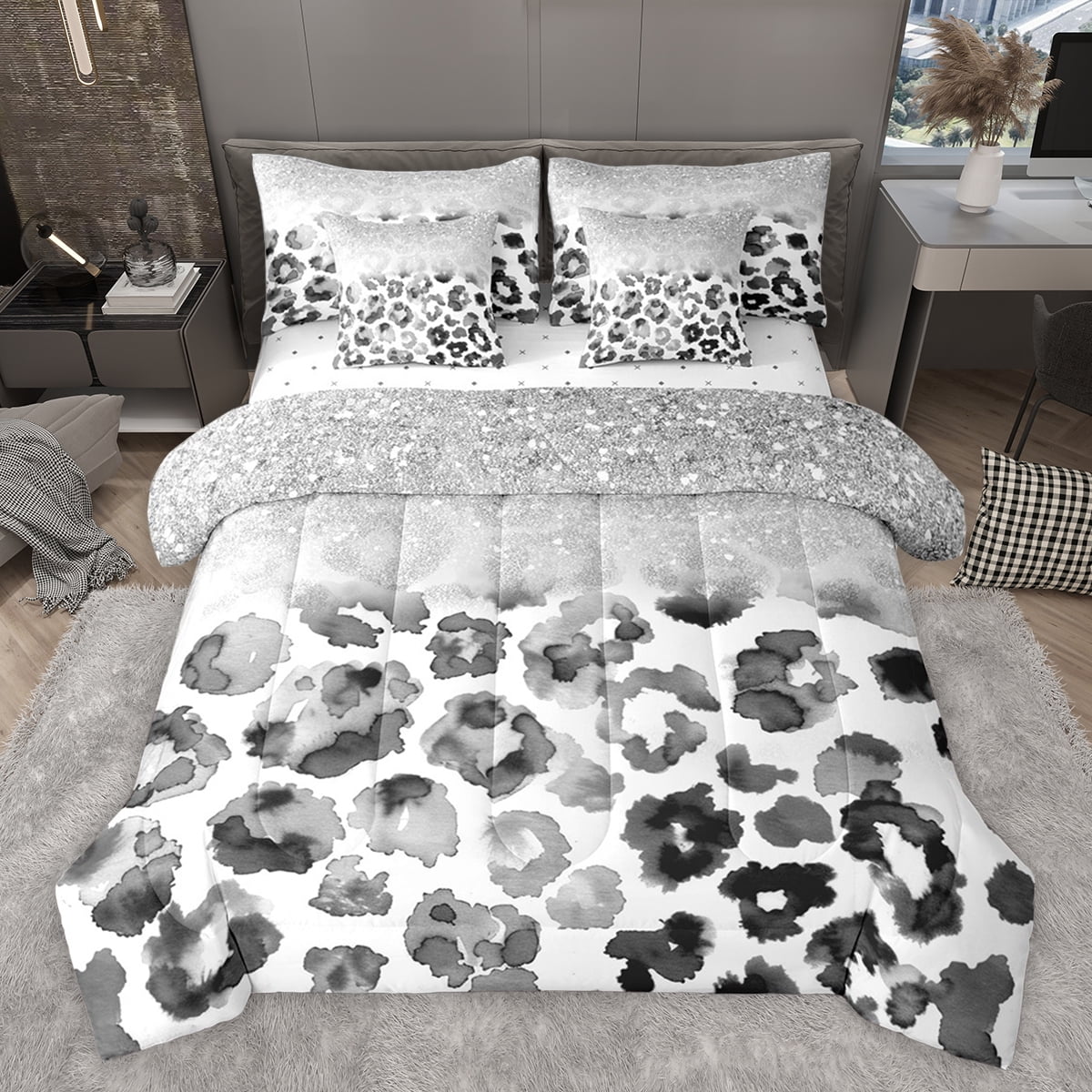Feelyou Fashion Leopard Print Bedding Comforter Set 7pcs for Women ...