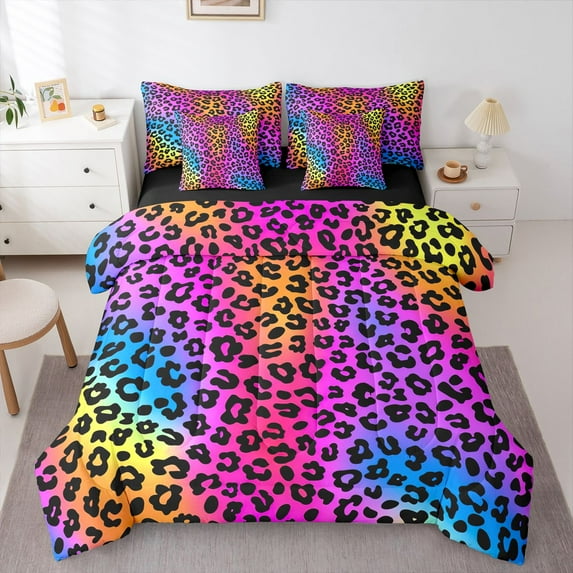 Feelyou Fashion Leopard Print Comforter Set 7pcs, Rainbow Polkadots ...
