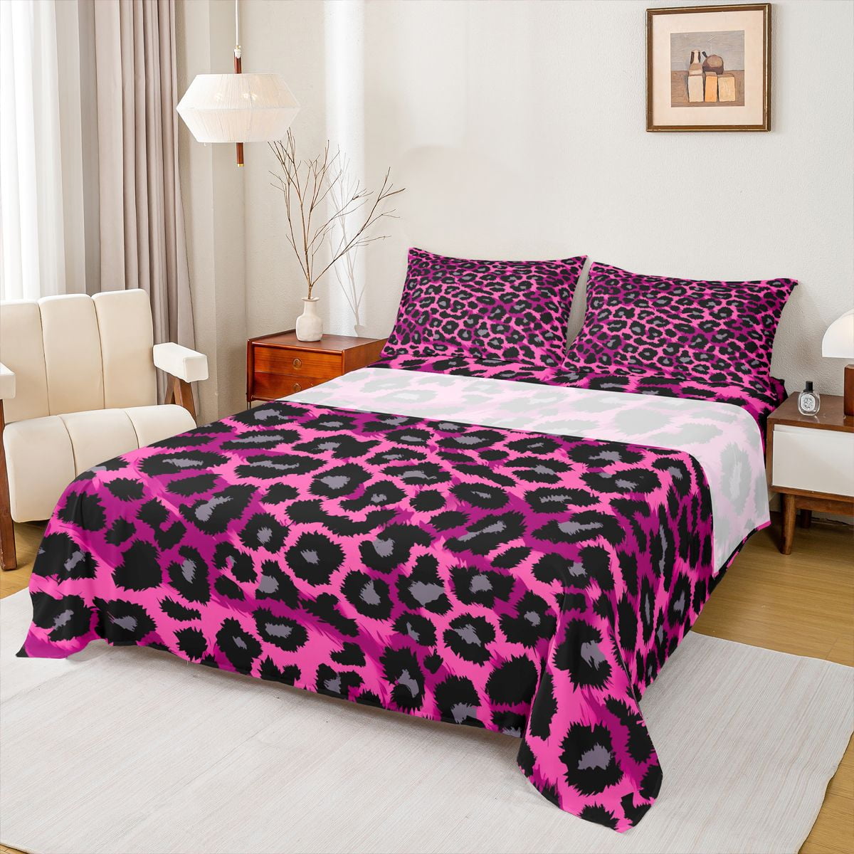 Feelyou Fashion Leopard Print Twin Sheet Sets, Girly Pink Polkadots ...