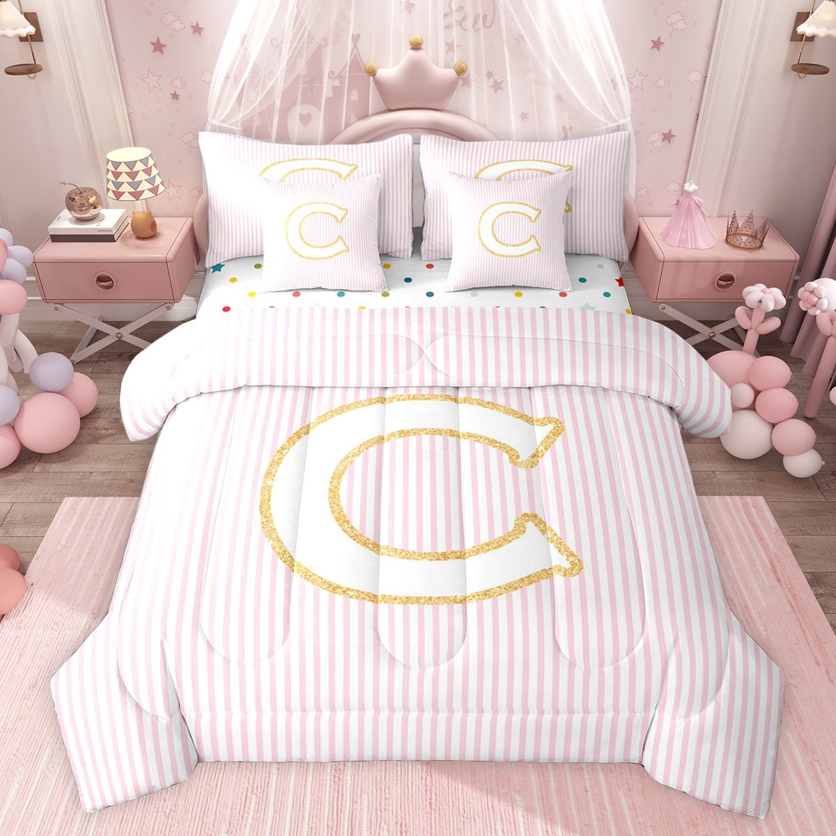 Feelyou Fashion Letter C Twin Bedding Sets 7-Piece for Girl, Cute ...